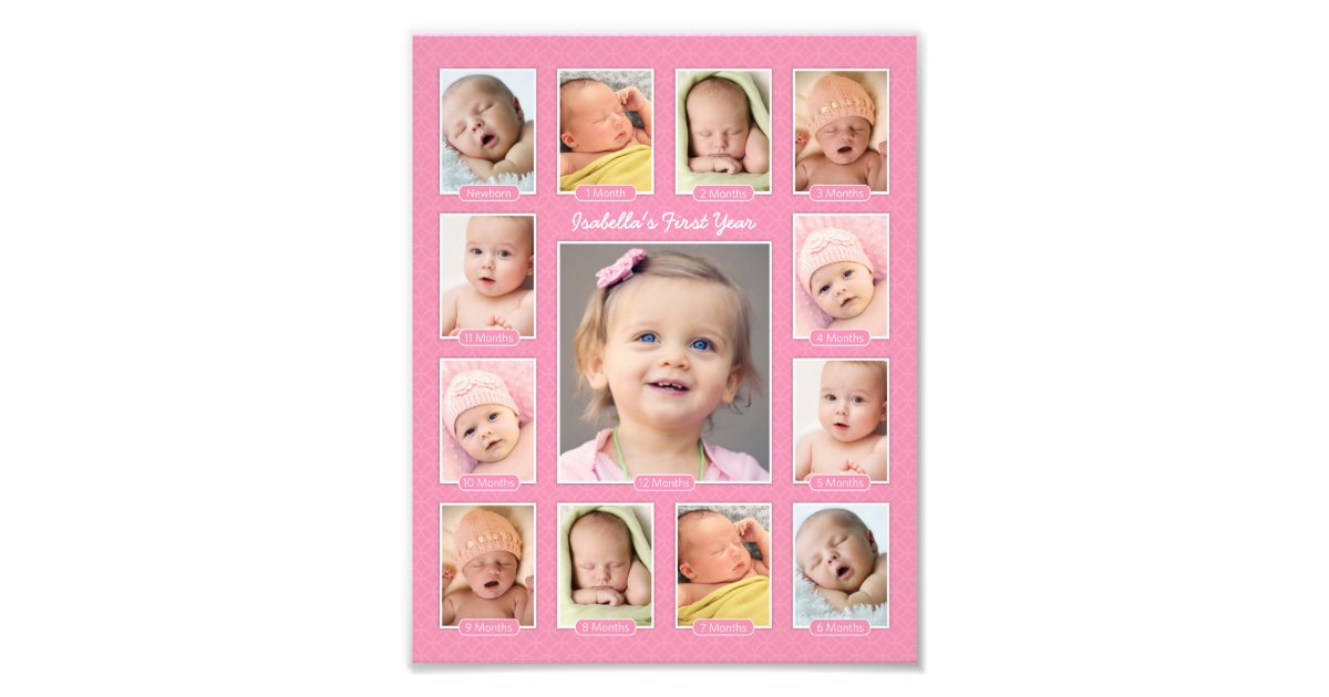 Baby's First Year Pink Photo Keepsake Collage | Zazzle