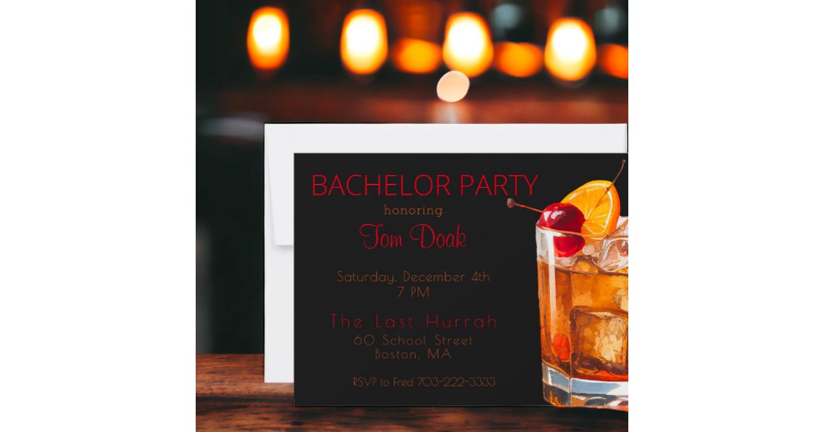 Bachelor Party Old Fashioned Drink Invitation | Zazzle
