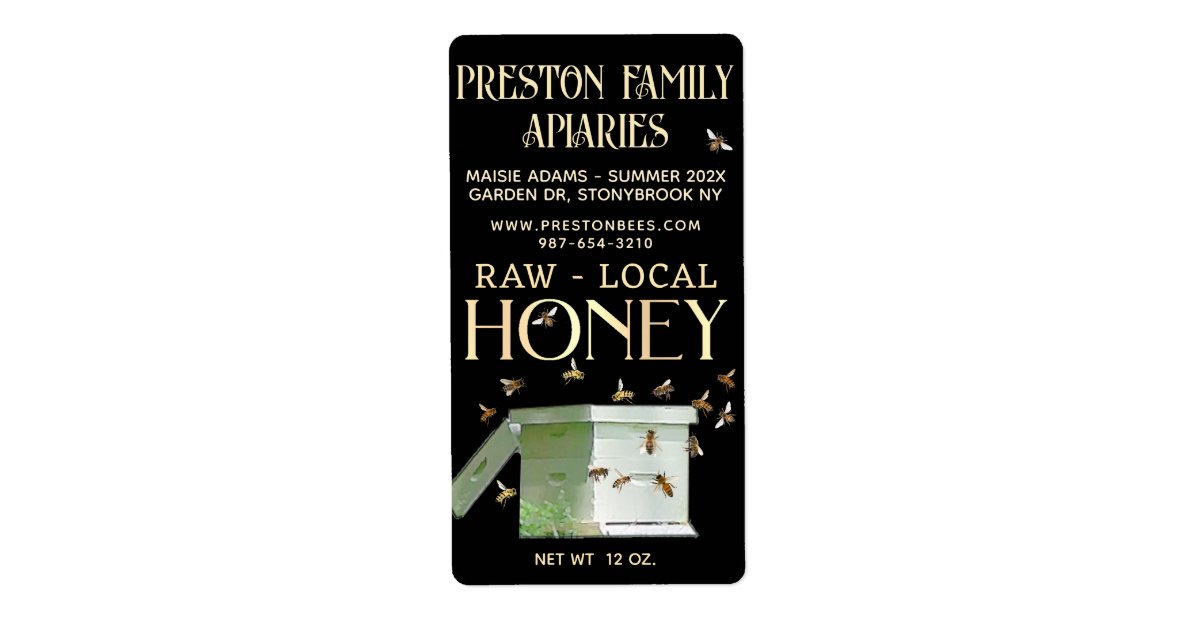 Backyard Honey 12 oz Jar Label Beehive Black | Zazzle