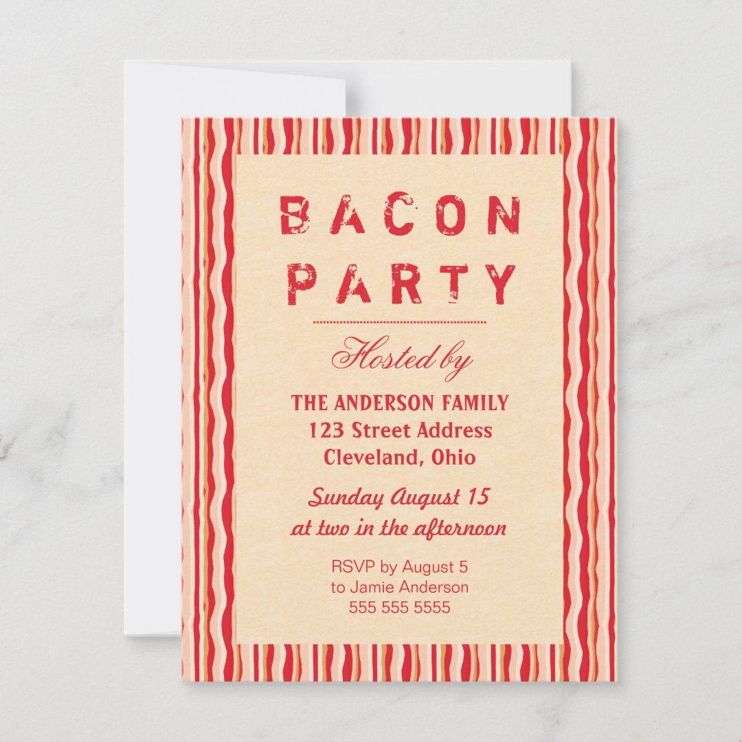 Bacon Strips Party Invitation Typography | Zazzle