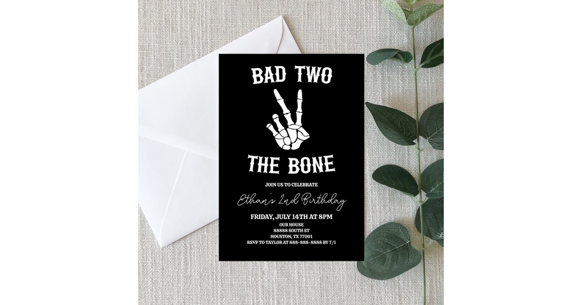 Bad Two The Bone Skeleton 2nd Birthday Party Invitation | Zazzle