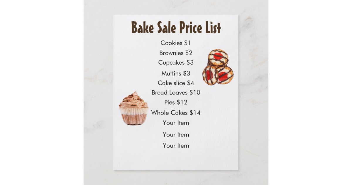 Bake Sale Price List Chocolate Cupcake And Cookies Flyer Zazzle Bake Sale Price List Chocolate Cupcake And Cookies Flyer Zazzle