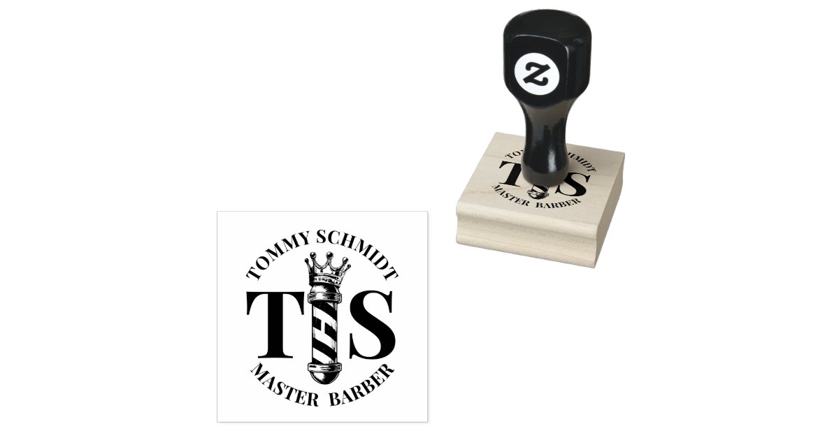 Barber Hair Shop King Crown Barber Pole Hair Salon Rubber Stamp | Zazzle