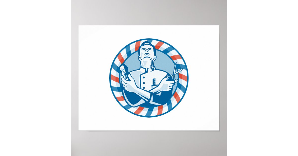Barber With Clipper Hair Cutter and Scissors Poster | Zazzle