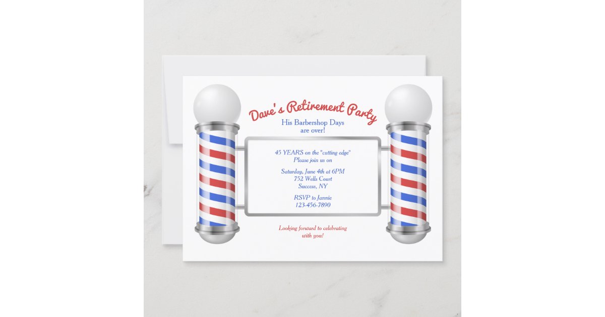 Barber's Pole Retirement Party Invitation | Zazzle