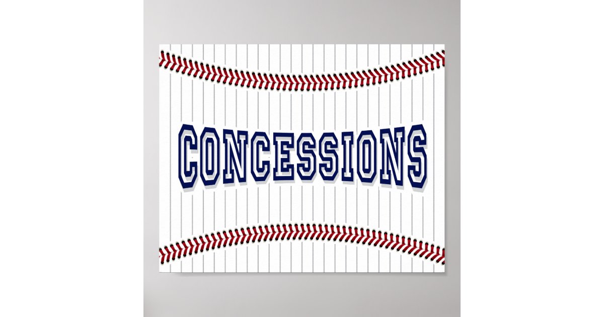 Baseball Party CONCESSIONS Sign Print | Zazzle