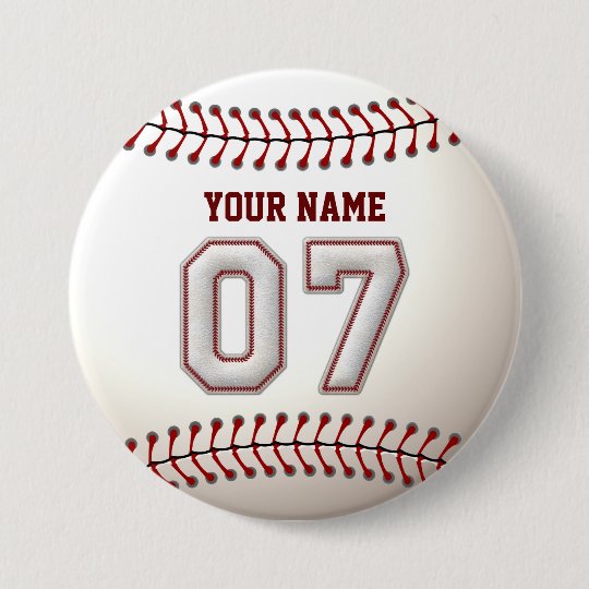 Baseball Stitches Player Number 7 and Custom Name 3 Inch Round Button ...