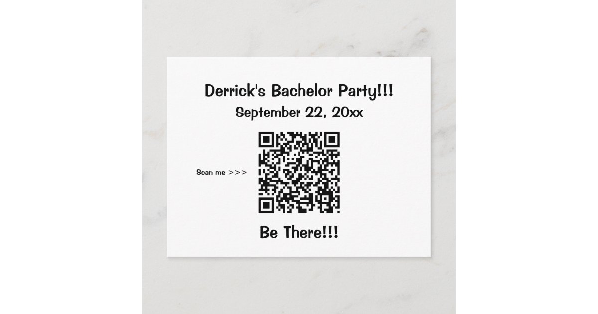 Basic Bachelor Party Invitation with QR Code Info Postcard | Zazzle