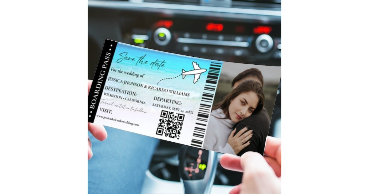 Beach Boarding pass wedding save the date ticket Invitation | Zazzle