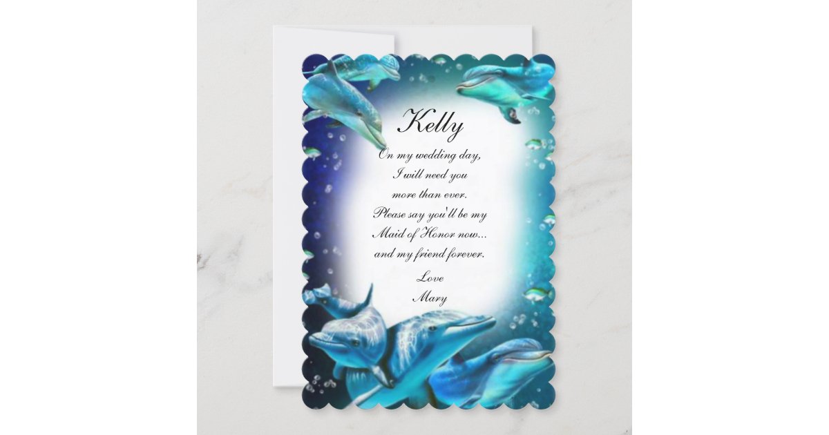 Beach Theme Dolphin Wedding Maid Of Honour Invitation | Zazzle