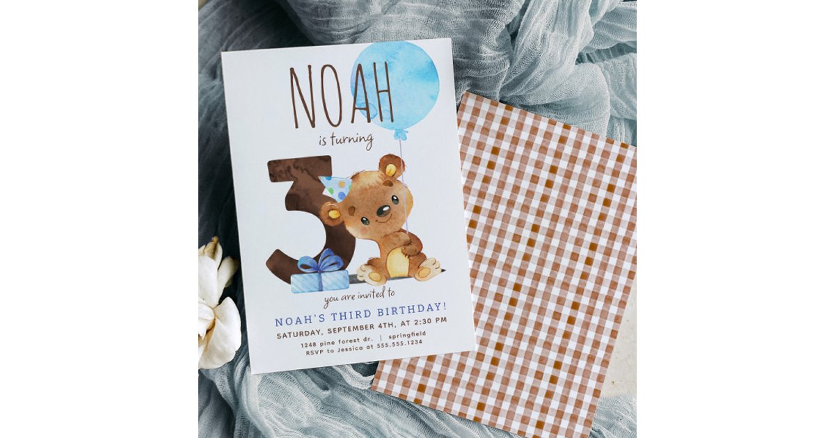 Bear Third Birthday Invitation | Zazzle