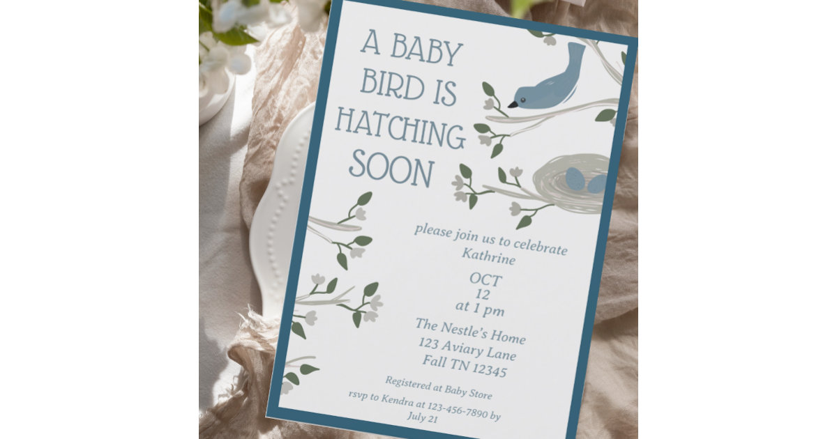 Beautiful Blue Bird Nest Baby Shower Invitation | Zazzle