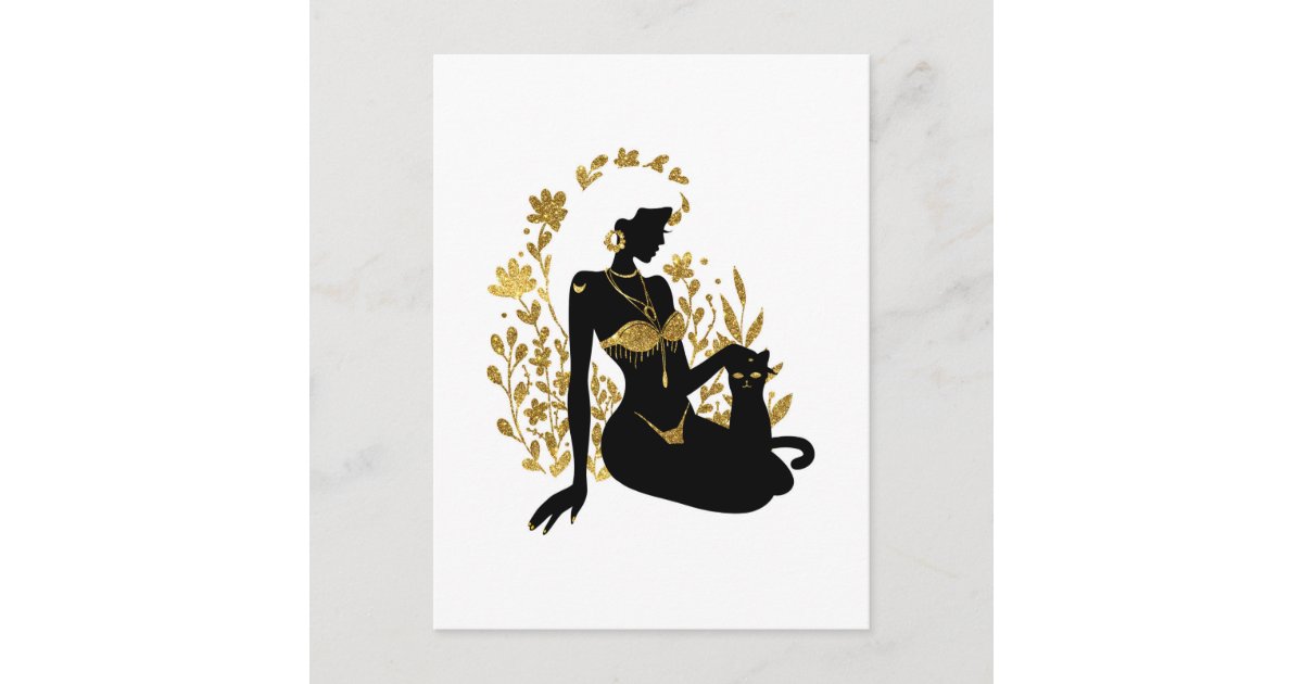 Beautiful moon flowers woman glitter illustration postcard | Zazzle