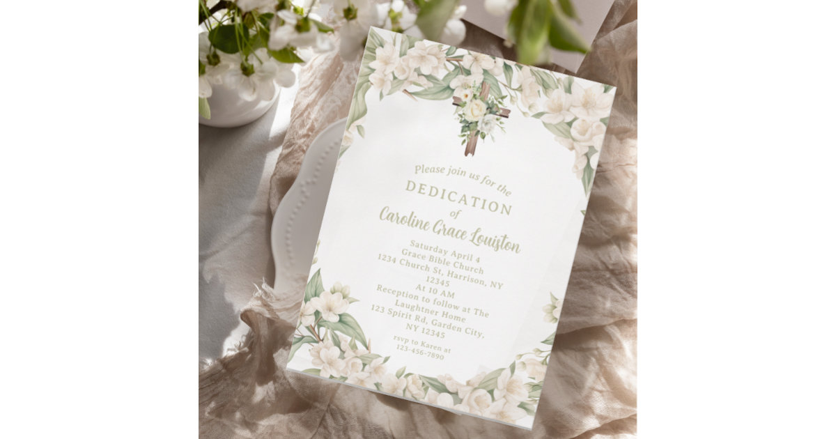 Beautiful White Flower Christian Dedication Invitation | Zazzle