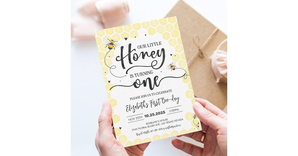 Bee 1st Birthday Bumble Bee Honey Bee Birthday Invitation | Zazzle