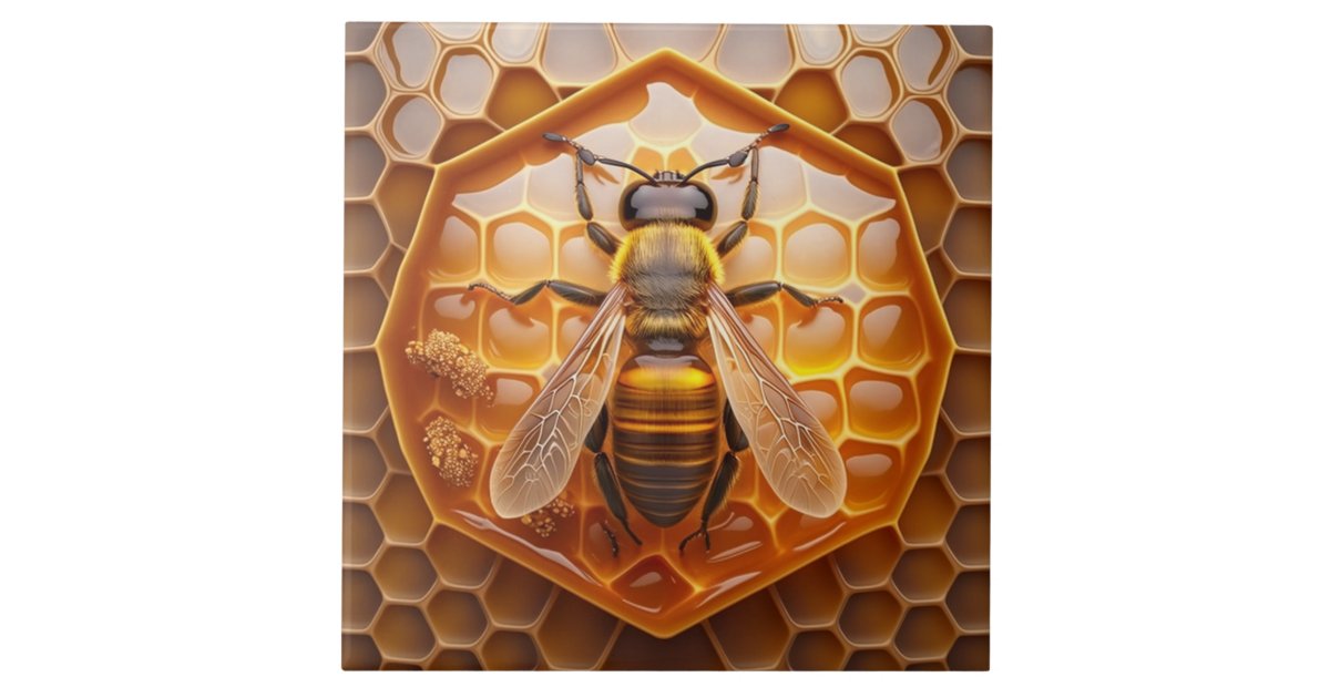 Beehive and Bee Ceramic Tile, Amber Colour Tile | Zazzle