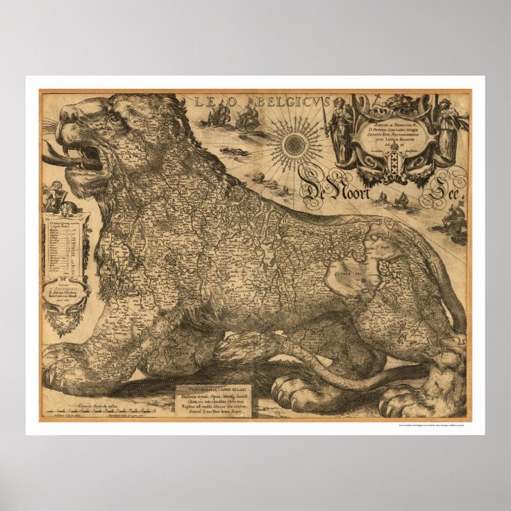 Benelux Leo Belgicus Map of Europe 1611 Poster | Zazzle