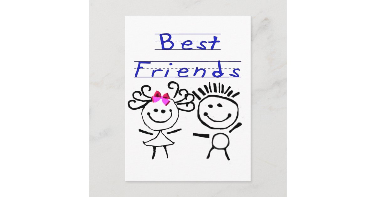 Best friends stick figure postcard | Zazzle