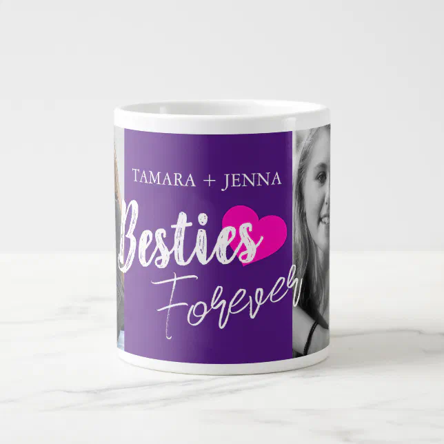 Besties Forever heart two photos custom Large Coffee Mug | Zazzle