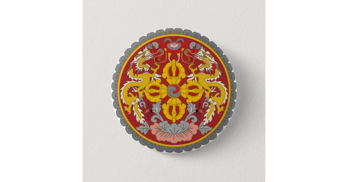 Bhutan Official Coat Of Arms Heraldry Symbol 2 Inch Round Button | Zazzle