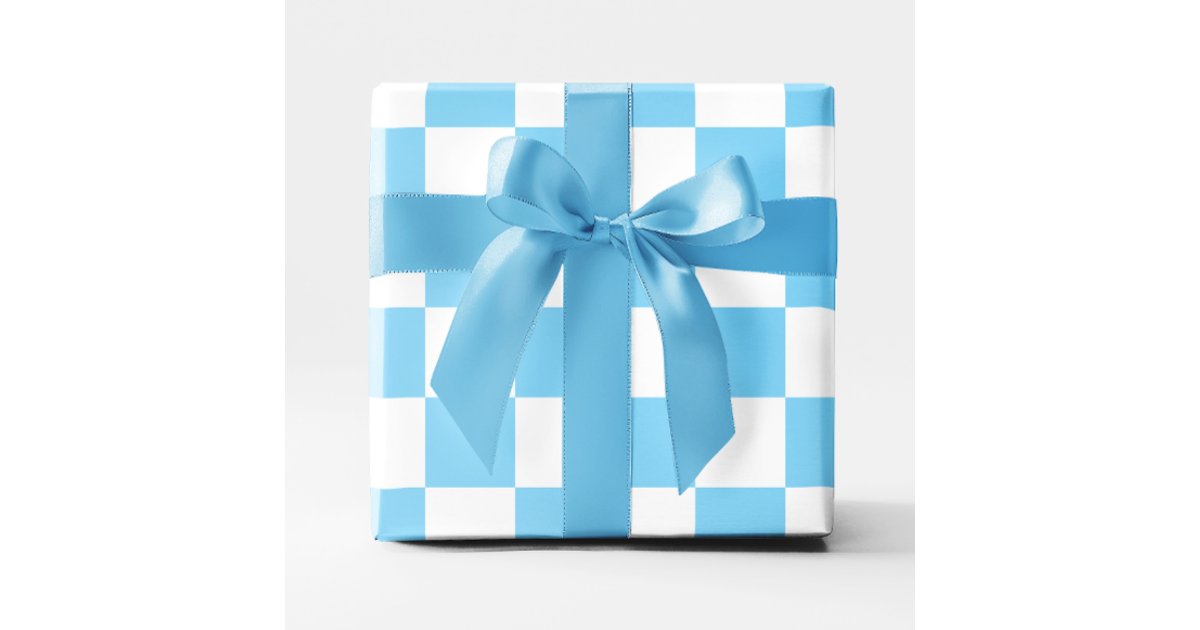 Big Baby Blue and White Chequered Wrapping Paper | Zazzle