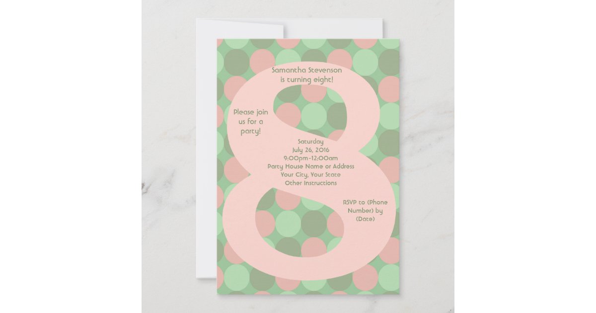 Big Number 8 Girl's 8th Birthday Party Invitation | Zazzle