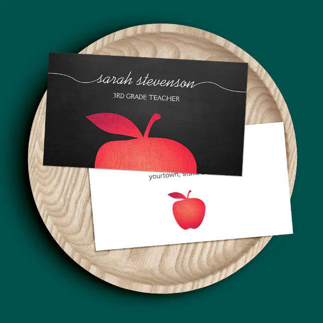 Big Red Apple Chalkboard School Teacher Business Card | Zazzle