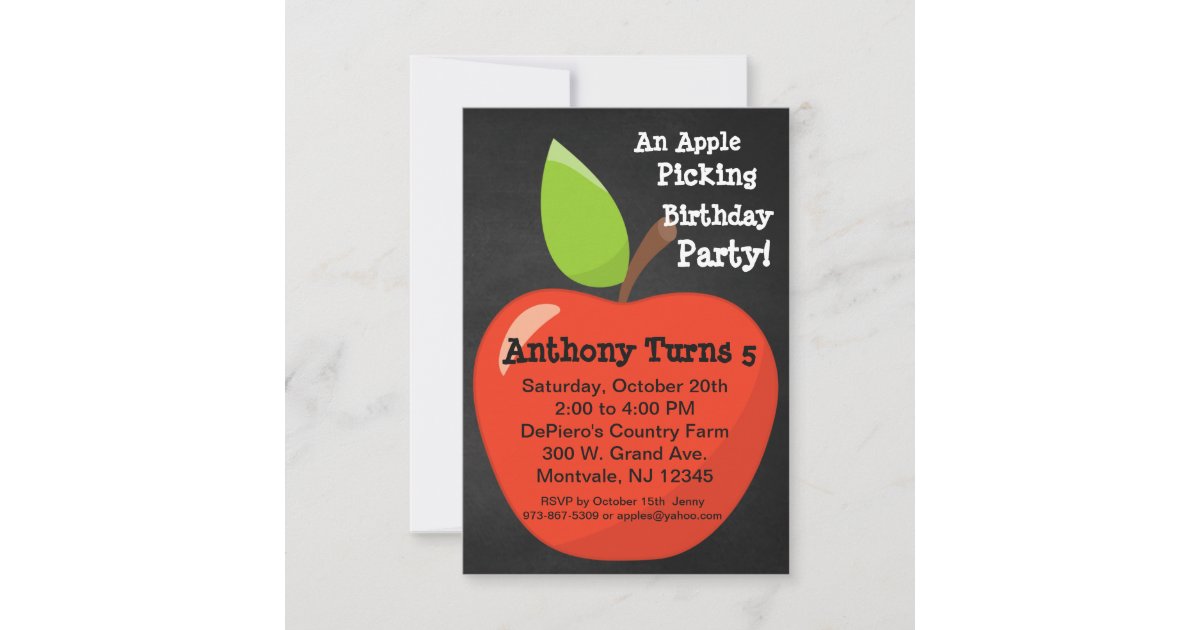 Big Red Apple Picking Birthday Party Invitation | Zazzle
