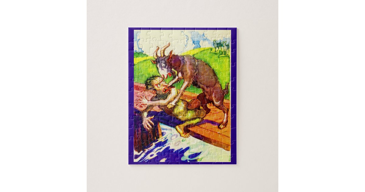 billy goat gruff and troll jigsaw puzzle | Zazzle