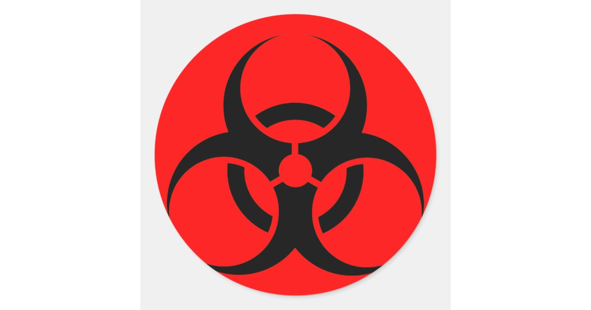 Bio Hazard or Biohazard Sign Symbol Warning Red Classic Round Sticker ...