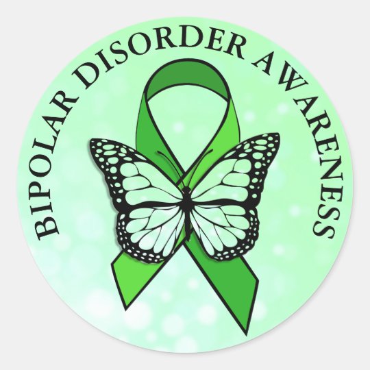 Bipolar Disorder Awareness Butterfly Ribbon Classic Round Sticker ...