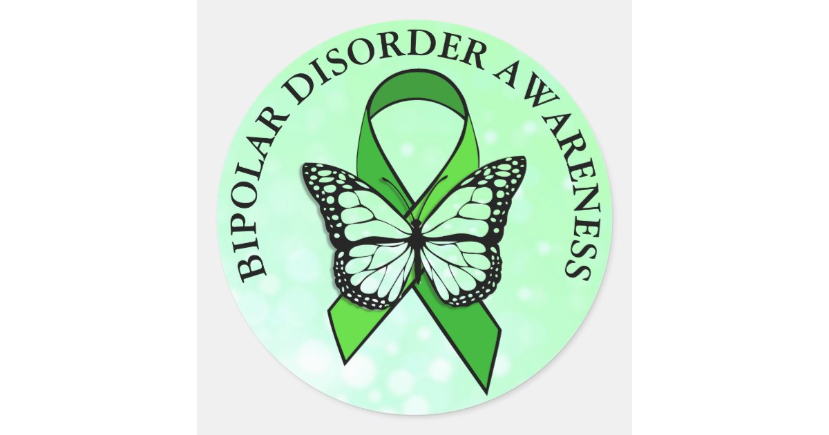 Bipolar Disorder Awareness Butterfly Ribbon Classic Round Sticker | Zazzle