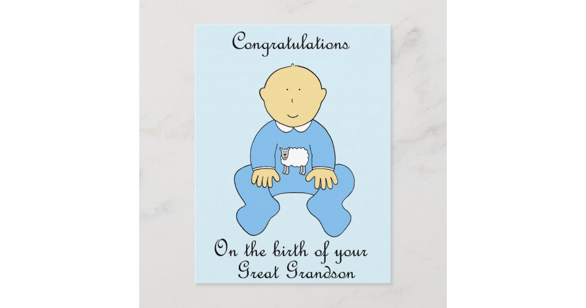 Birth of Great Grandson Congratulations Postcard | Zazzle