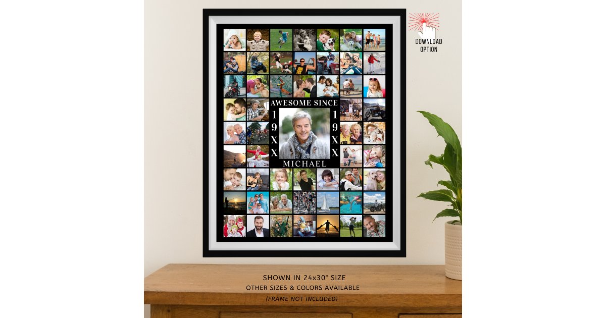 Birthday 55 Photo Collage AWESOME SINCE Poster | Zazzle