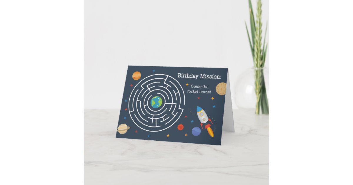 Birthday Maze Rocket Ship in Space For Child Card | Zazzle