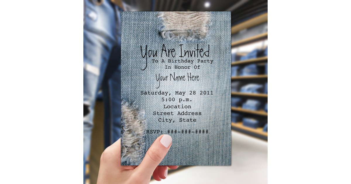 Birthday Party Invite - Ripped Blue Jeans | Zazzle