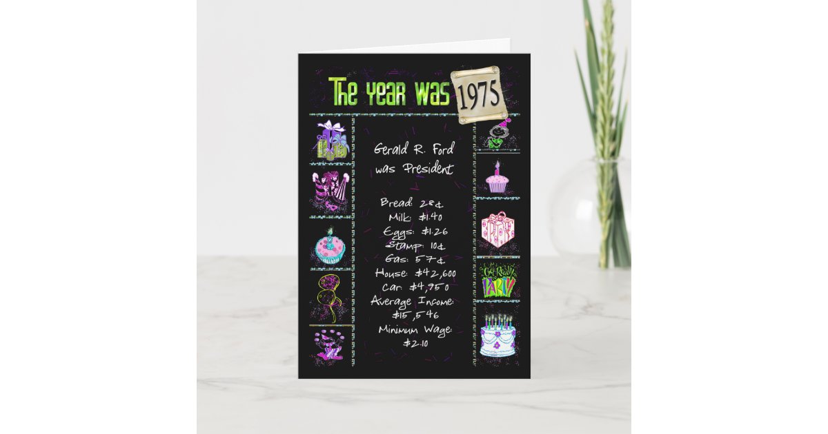 Birthday Year 1975 Fun Trivia Facts Card | Zazzle