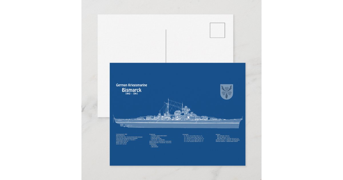 Bismarck - Battleship Blueprint Plans ABD Postcard | Zazzle