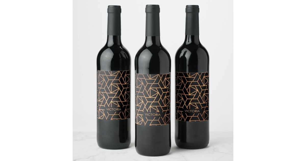 Black and Gold Elegant Pattern Wine Label | Zazzle