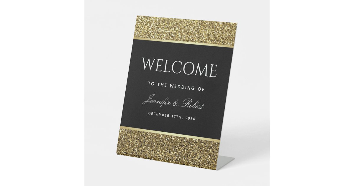 Black and Gold Wedding Welcome Table Sign | Zazzle