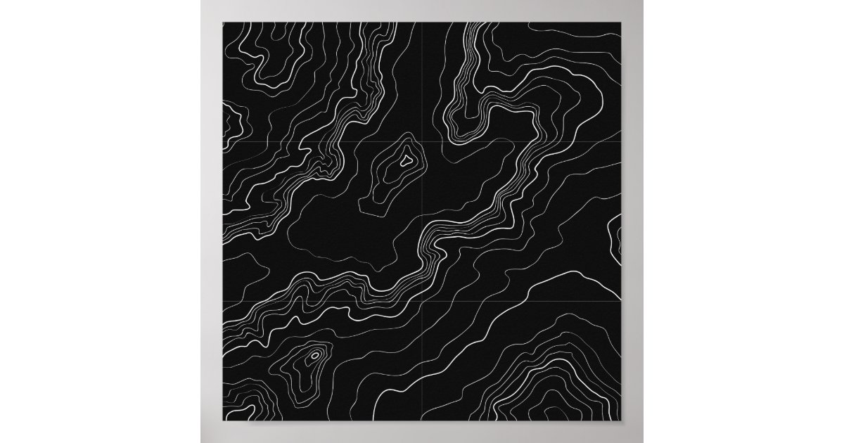Black and white topography map poster | Zazzle