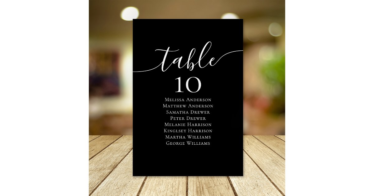 Black Calligraphy Wedding Table Seating Chart Table Number | Zazzle