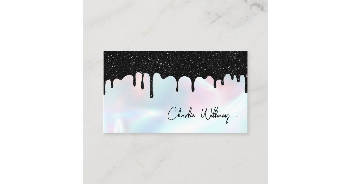 Black Dripping Glitter QR Code Holographic Business Card | Zazzle