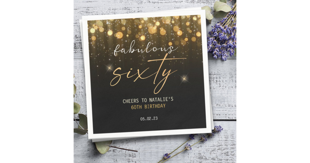 Black Gold Glitter Sparkle Glam 60th Birthday Napkin Zazzle