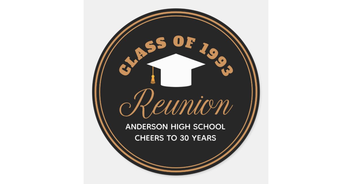 Black Gold High School Reunion Personalized Party Classic Round Sticker ...