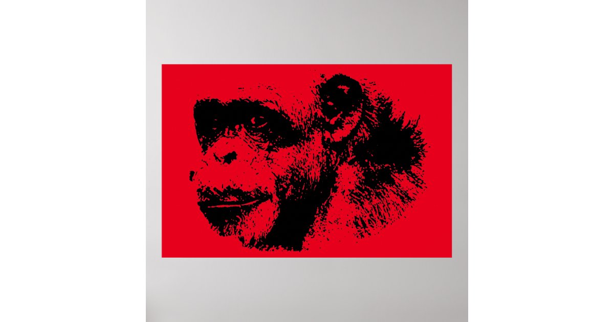 Black & Red Chimpanzee Pop Art Poster | Zazzle