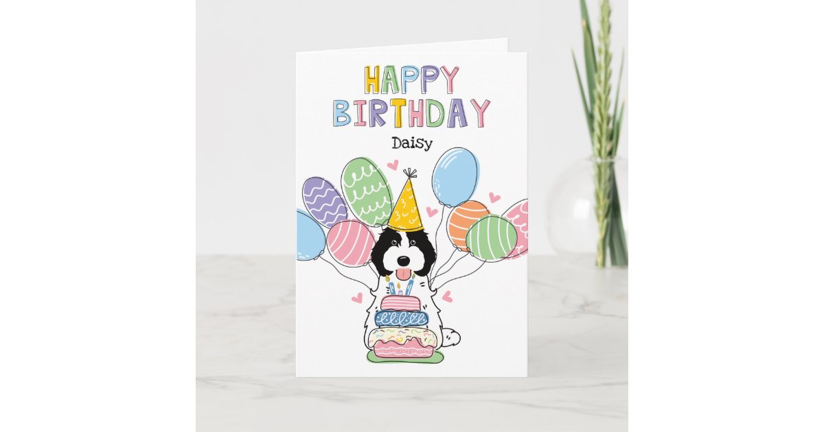 Black White Cockapoo Cavapoo Dog Happy Birthday Card | Zazzle