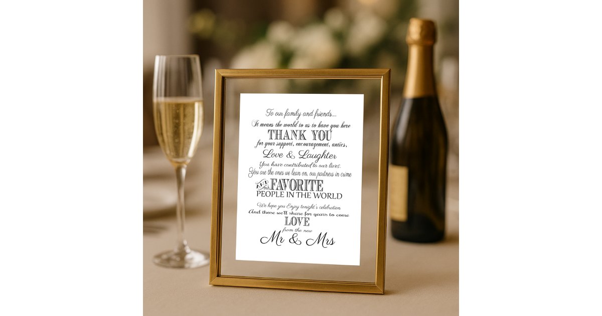 Black & white Elegant Wedding Thank You Table Sign | Zazzle