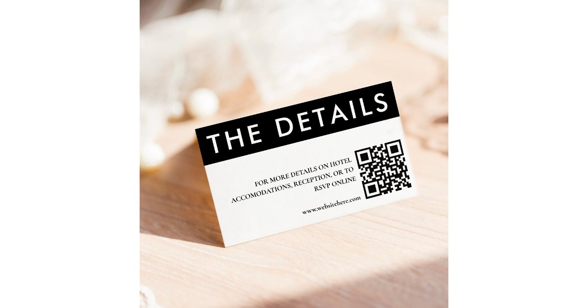 Black & White Side Stripe QR Code Wedding Details Enclosure Card | Zazzle