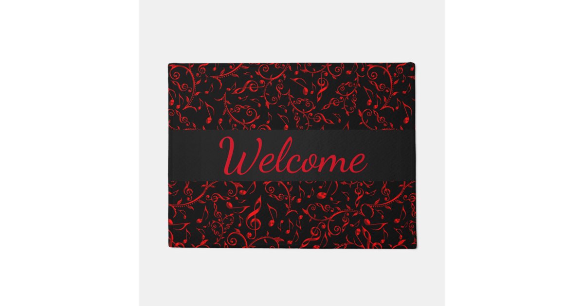 Black with Holiday Red Music Notes Doormat | Zazzle